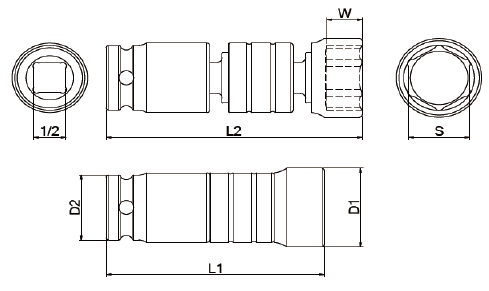 LICOTA 1/2" DR. POWERFUL IMPACT UNIVERSAL SOCKET (3 STAGE TYPE) (METRIC ...